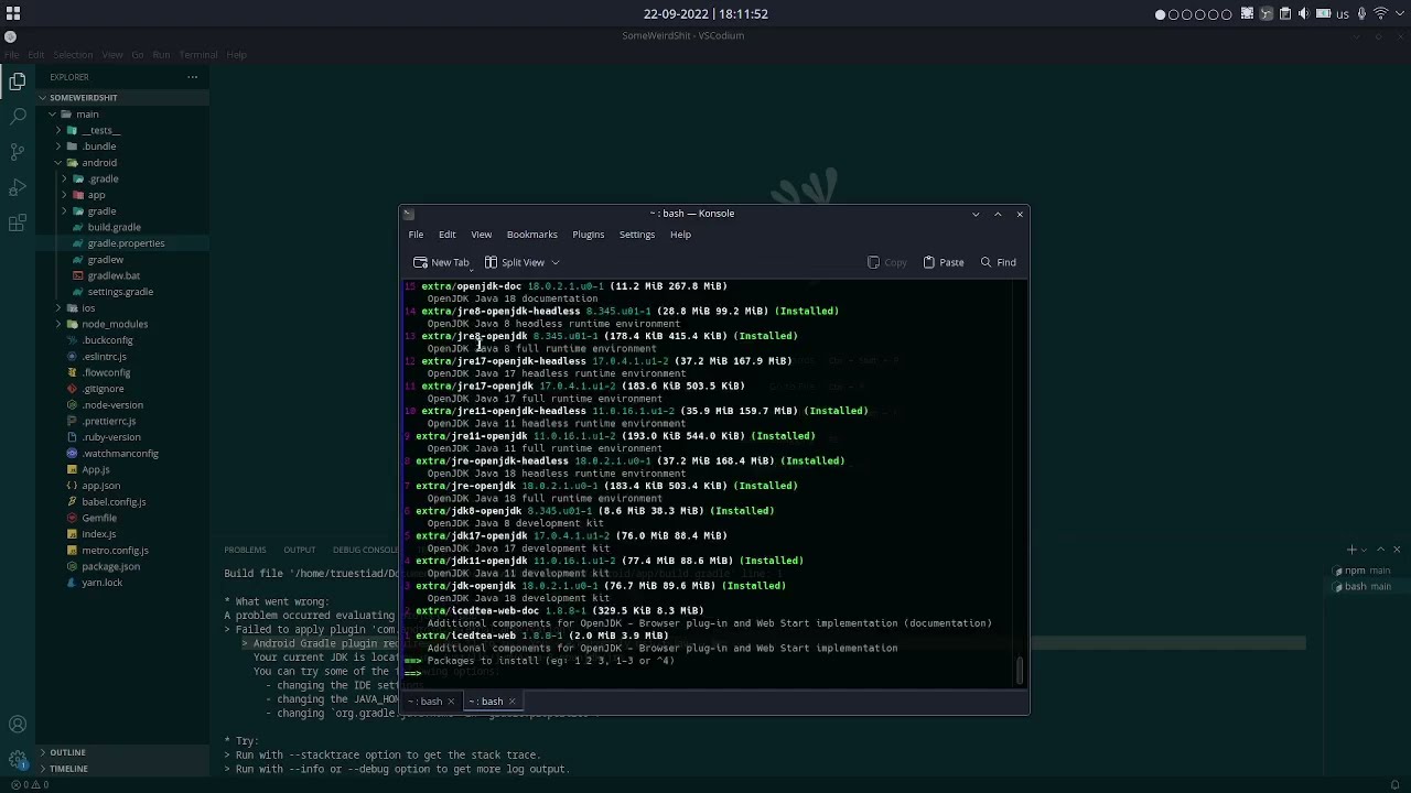 React Native Run Error - Solution (Arch Linux)