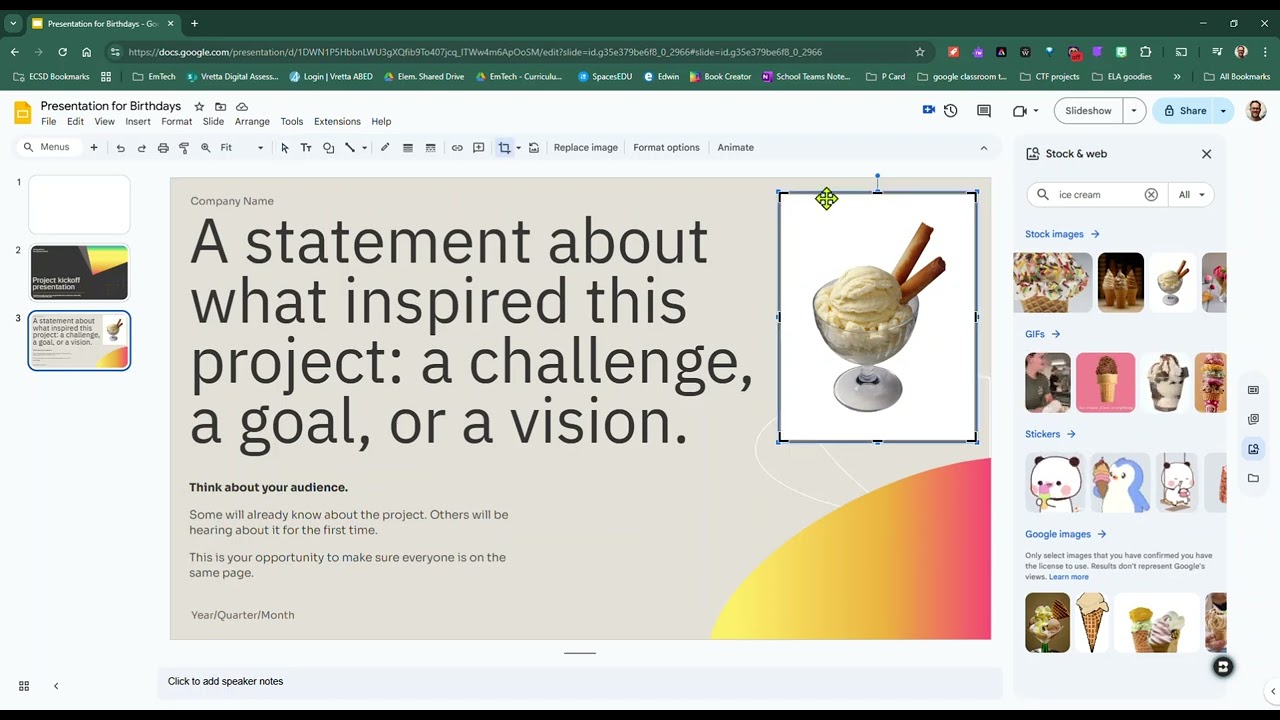 Creating and adding elements to a Google Slide deck
