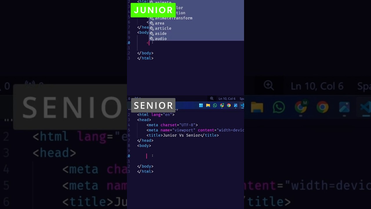 Junior vs Senior Frontend developer programming #shorts #html #css #coding #javascript