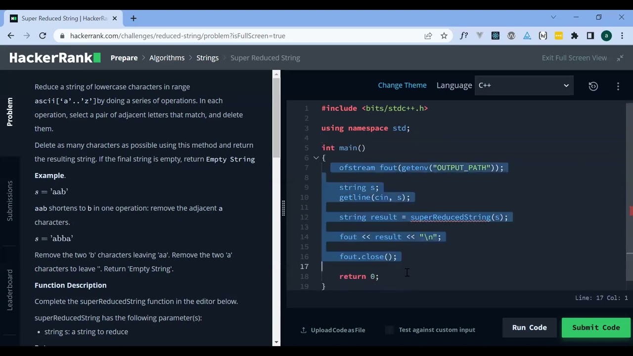 HackerRank : Super reduced string