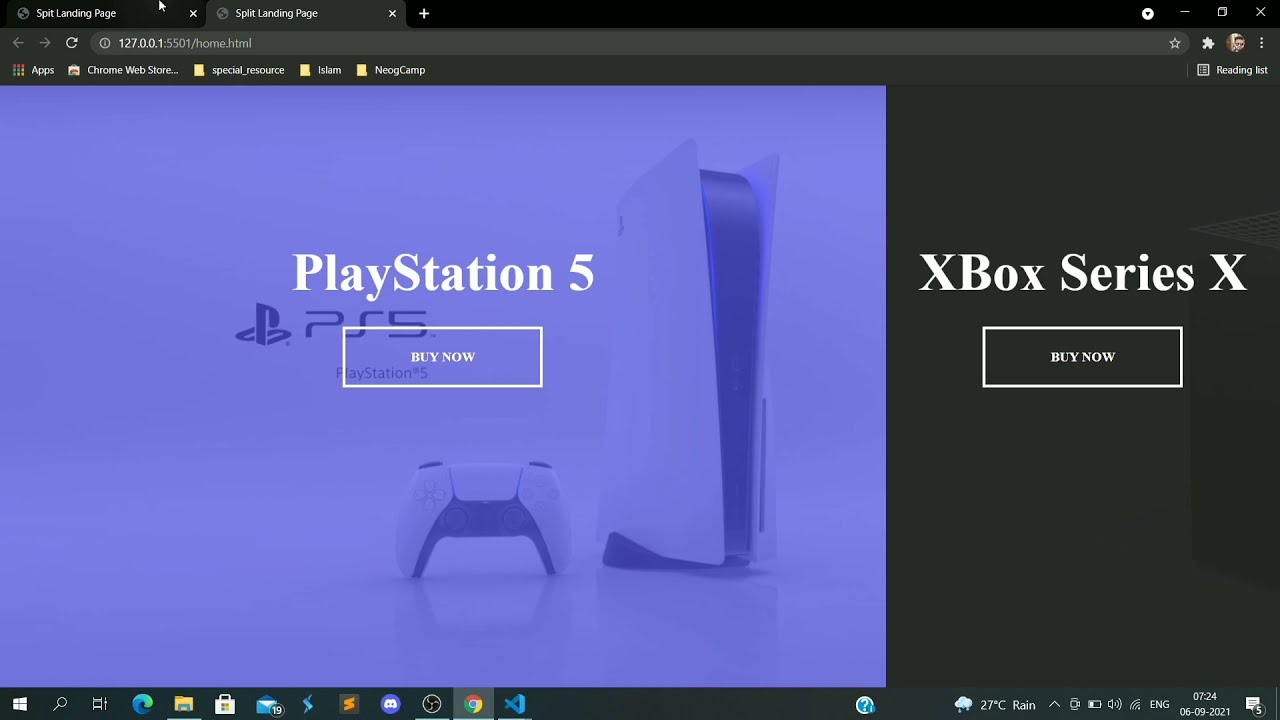 Projects- 7 Split Landing page #50Projects_with_Html_Css_Js