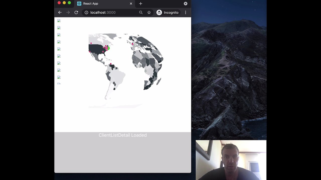 Integrating d3.js with React - World Map Widget - ClientList Material-UI Component