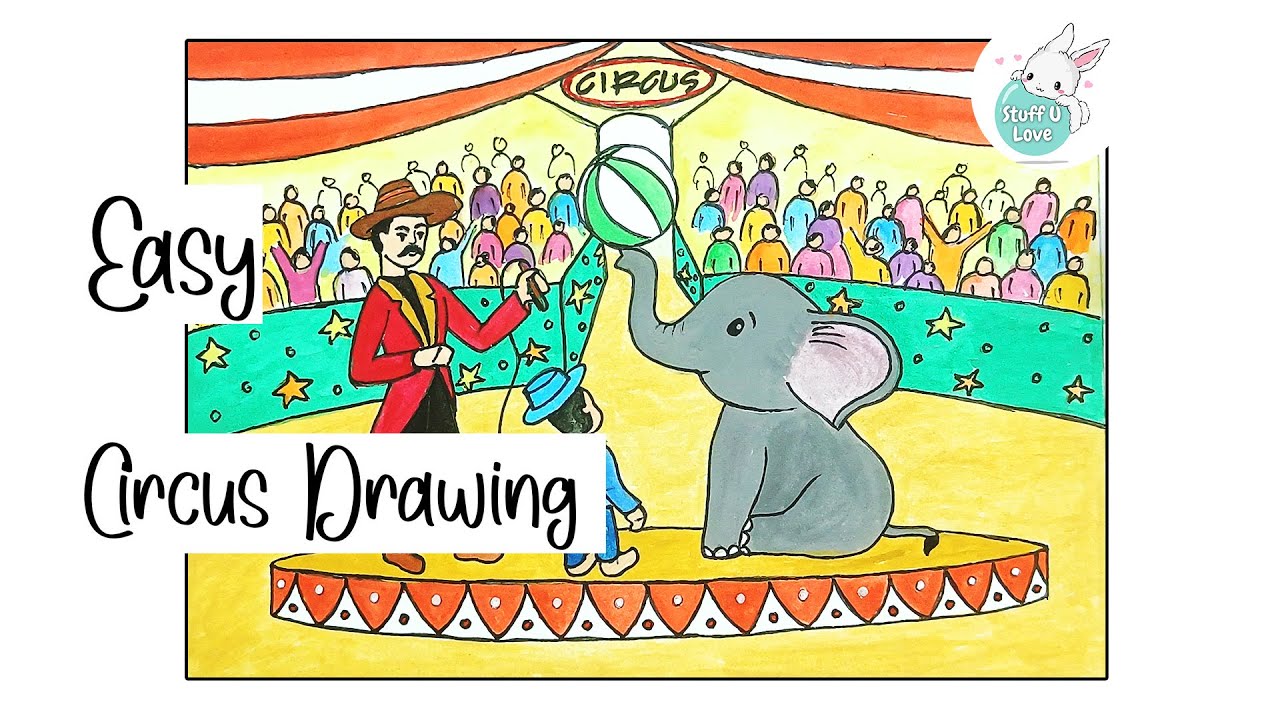 How to draw Circus Scenery drawing tutorial easy beautiful drawing topics for exam