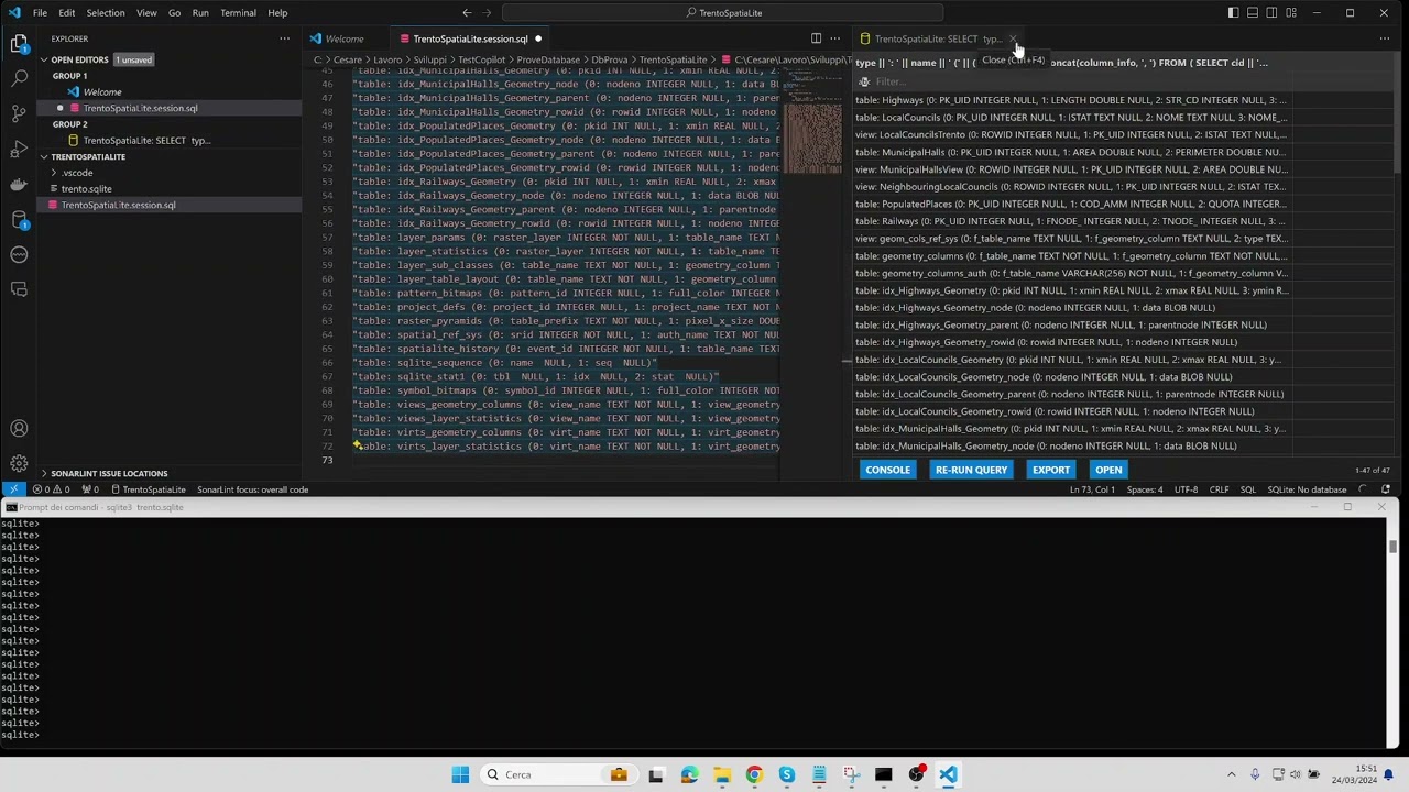 GitHub Copilot with Visual Studio Code to generate SQL queries for querying a SpatiaLite database