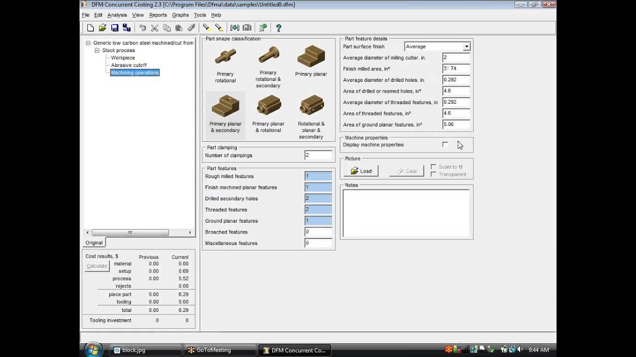 Analyze a machined part using the quick estimator