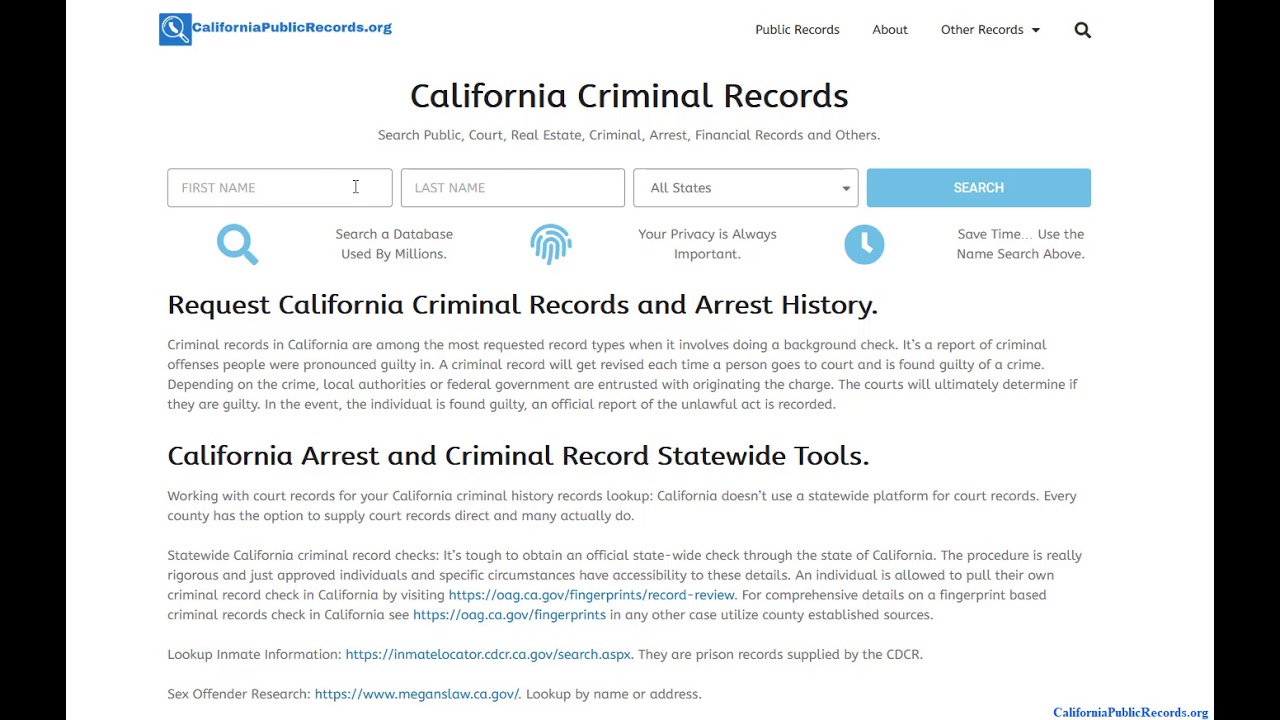 Request California Criminal Records and Arrest History.