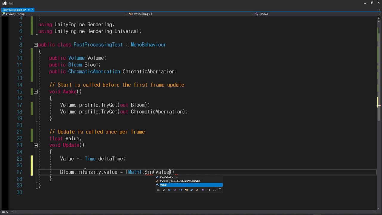 Unity URP 2019.3 Post processing Runtime Change Value (유니티 URP 포스트 프로세싱 실시간 값 변경)