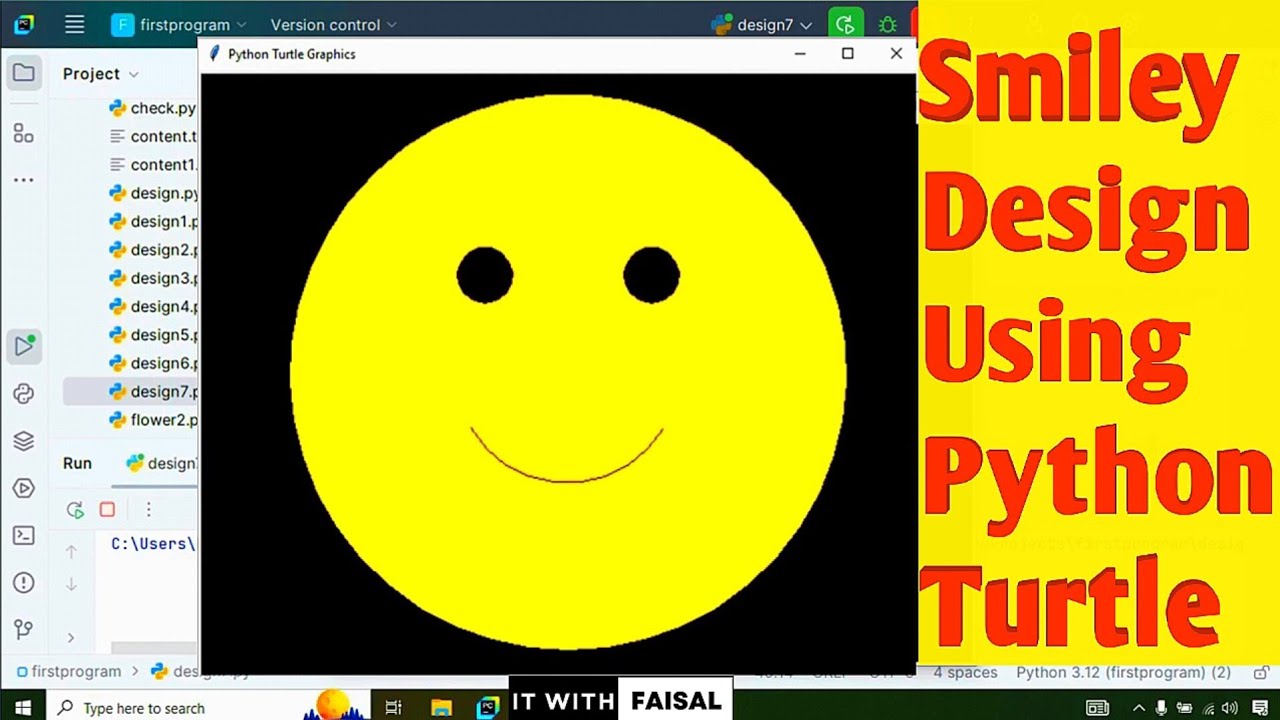 How To Make Smiley Design Using Python Turtle Graphics |  Easy Python Drawing Art For Beginners