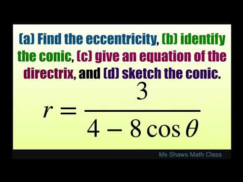 Find eccentricity, identify conic, find eq of directrix, for polar equation r= 3/(4-8 cos theta)