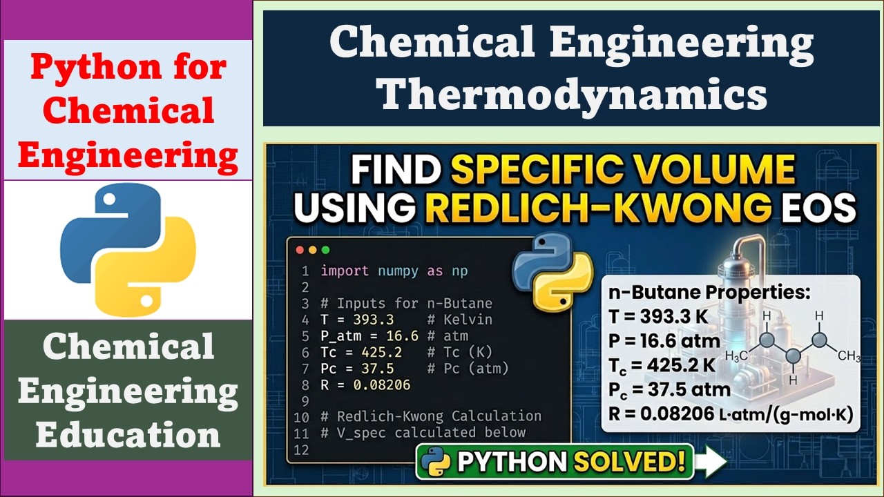 Redlich–Kwong EOS Example 🔥 | n-Butane Specific Volume Calculation #ChemicalEngineering #python