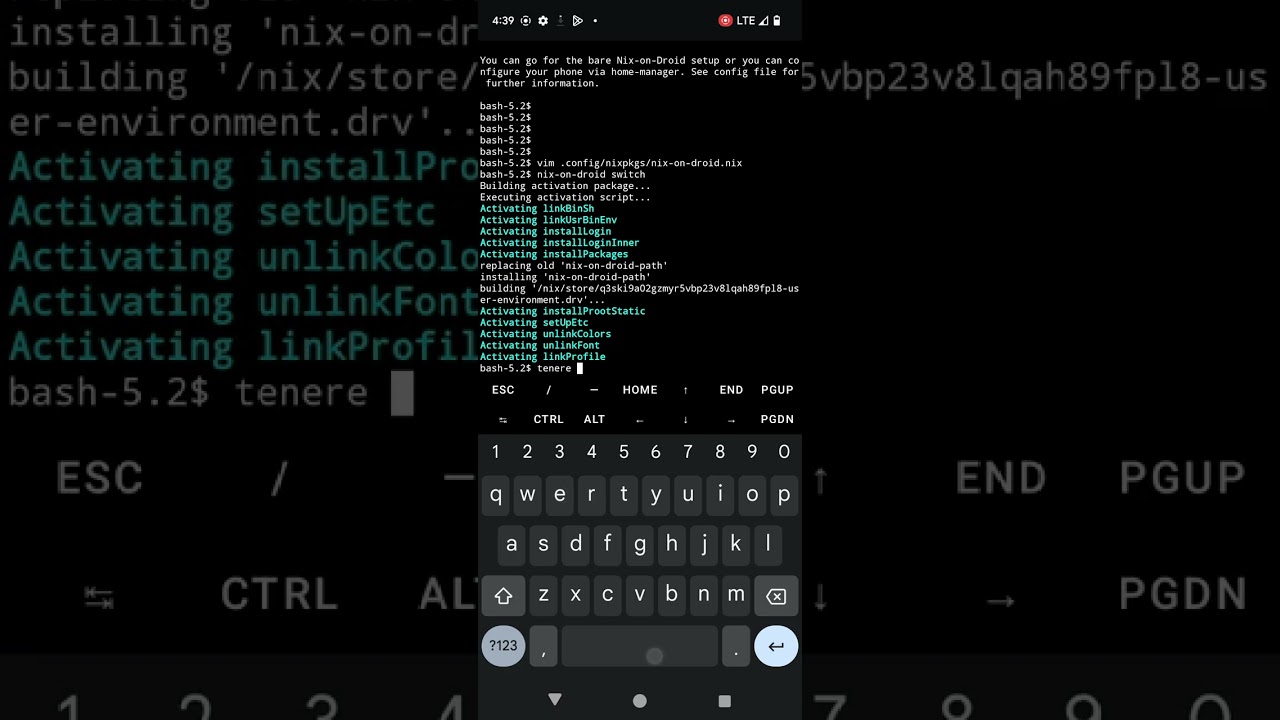 Installing Nix-On-Droid with Pythops Tenere for Android Device