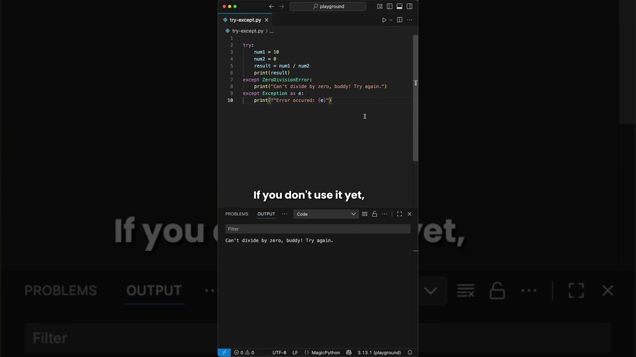 Python for Beginners - Try Except Finally explained #python  #coding  #programming #shorts