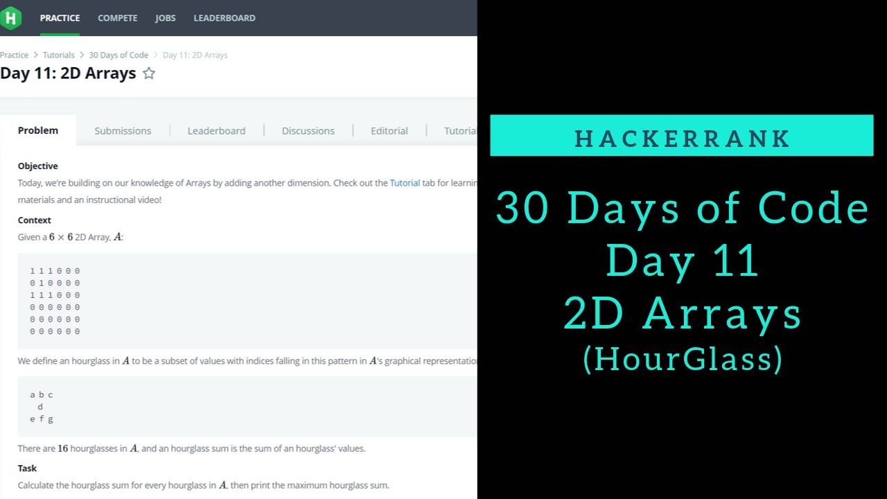 2D Arrays || HackerRank || Day 11 || Hourglass || Python