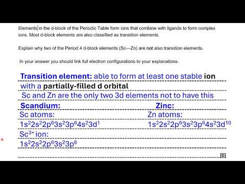What makes a transition metal (6 mark question)