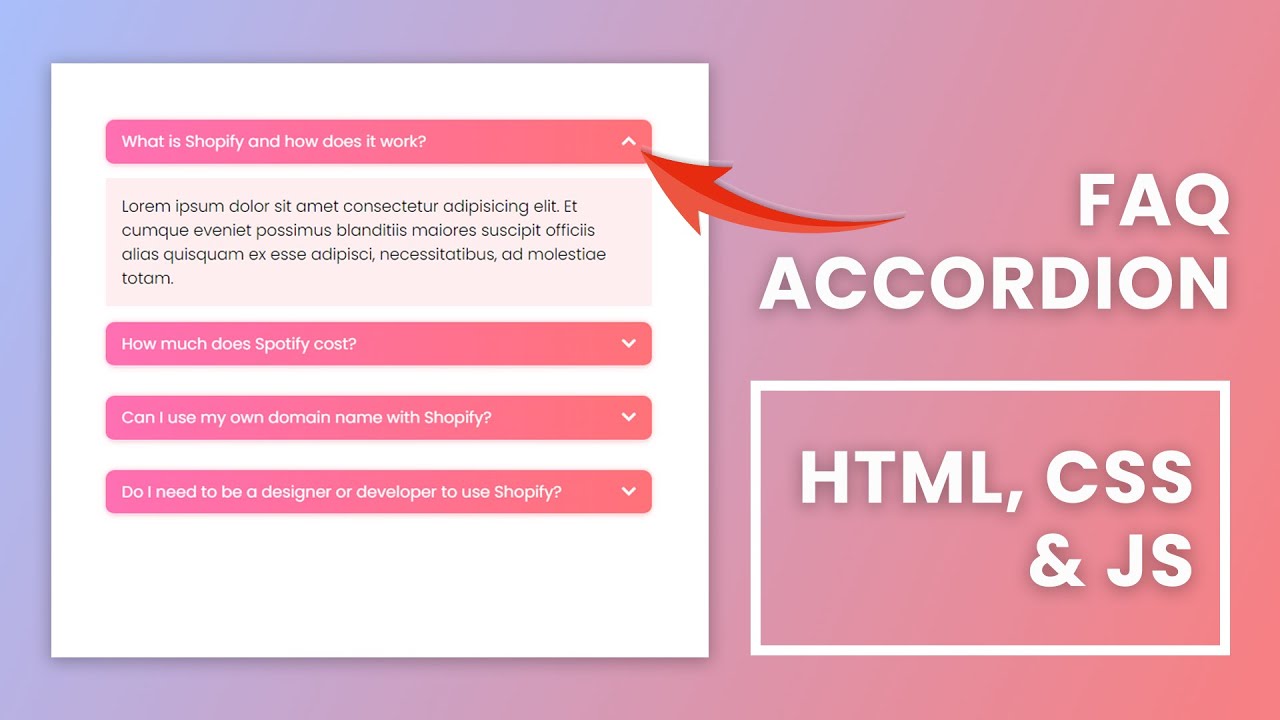 FAQ Accordion Using HTML, CSS & JavaScript | JavaScript Accordion Tutorial for Beginners