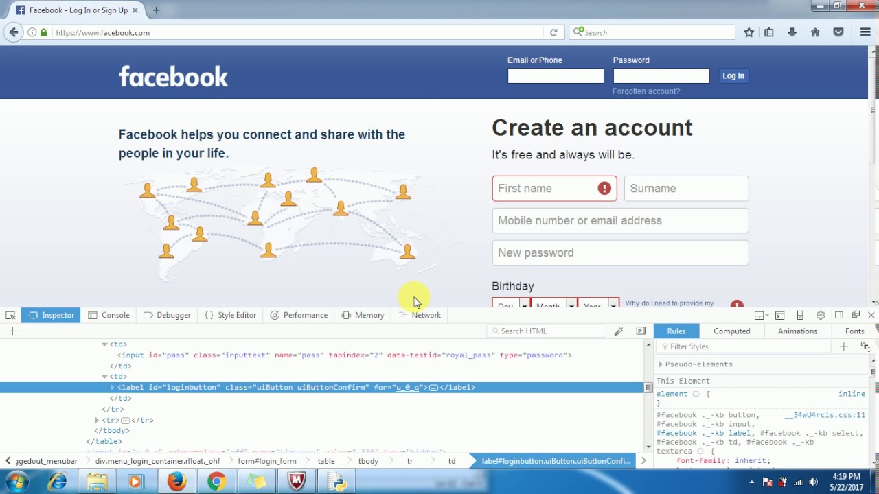 Python code to Login Facebook using selenium (open browser automatically)