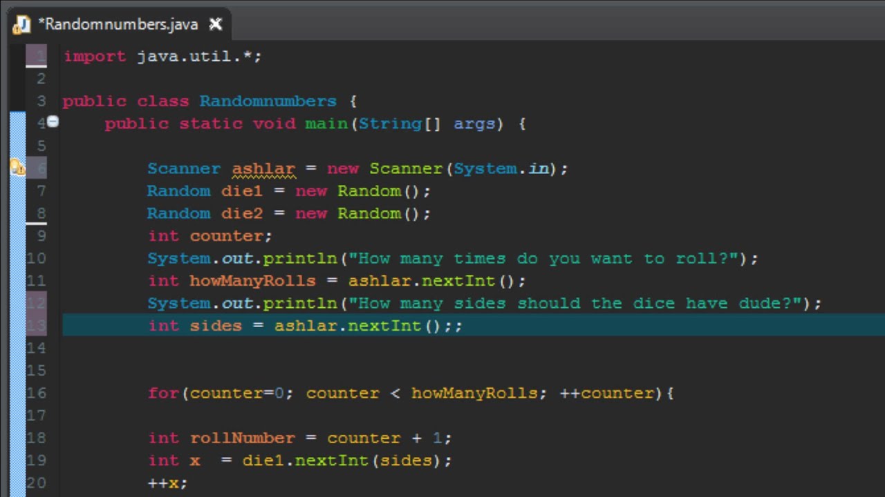 Beginner Java Tutorial - Random Number Generator - Part 6 (Dice Roll Program- Adding User Input)