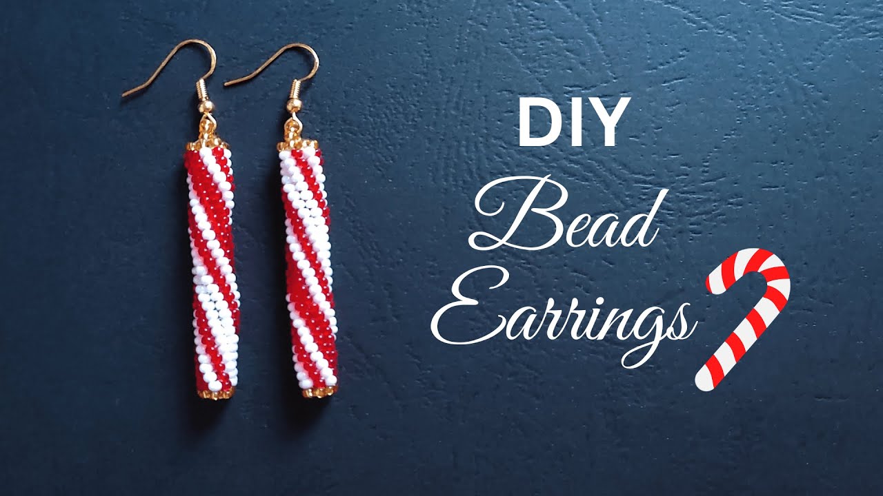 Beaded candy cane earrings, seed bead christmas earrings tutorial