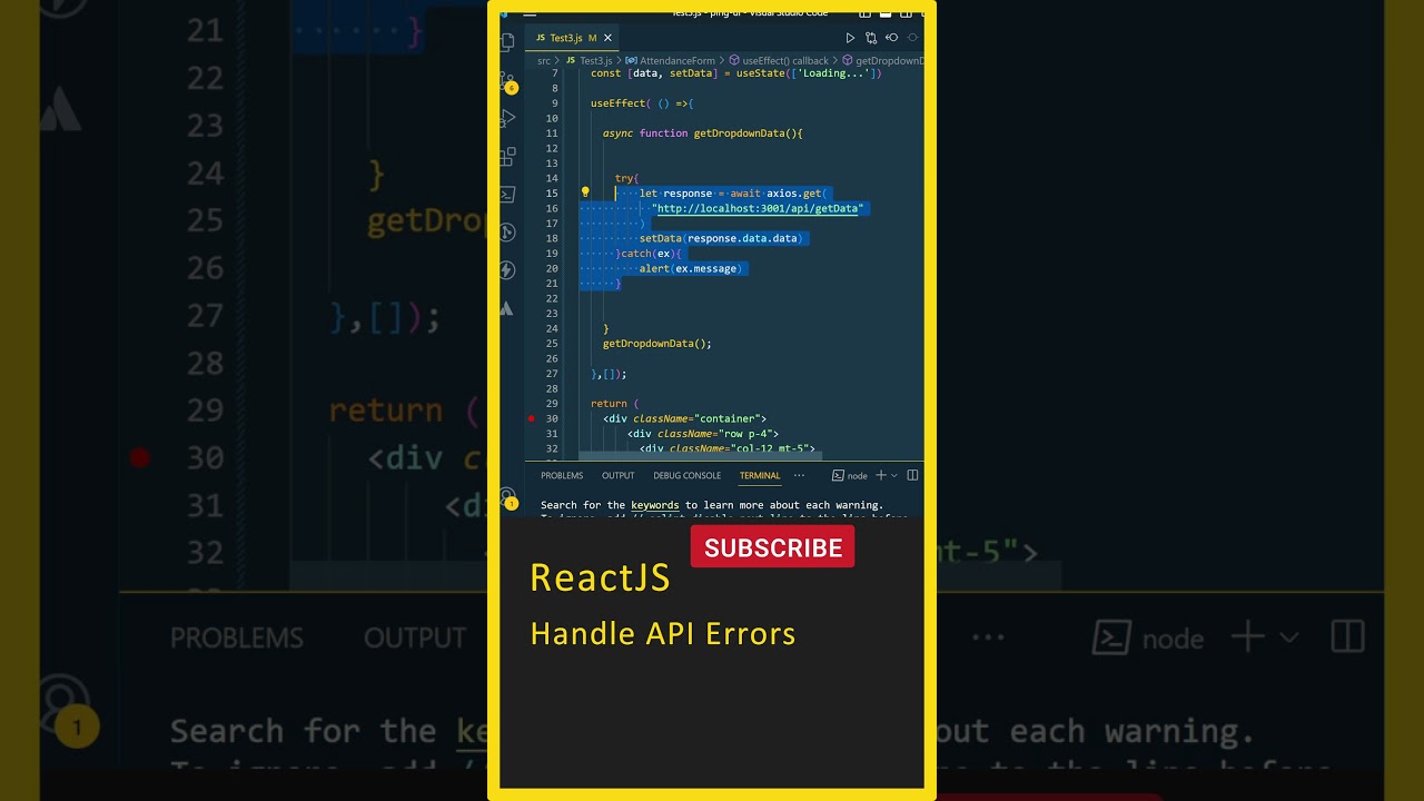 React JS Tutorial, Handle API Errors (Try Catch in JS) React JS in Telugu, React Course, Learn React