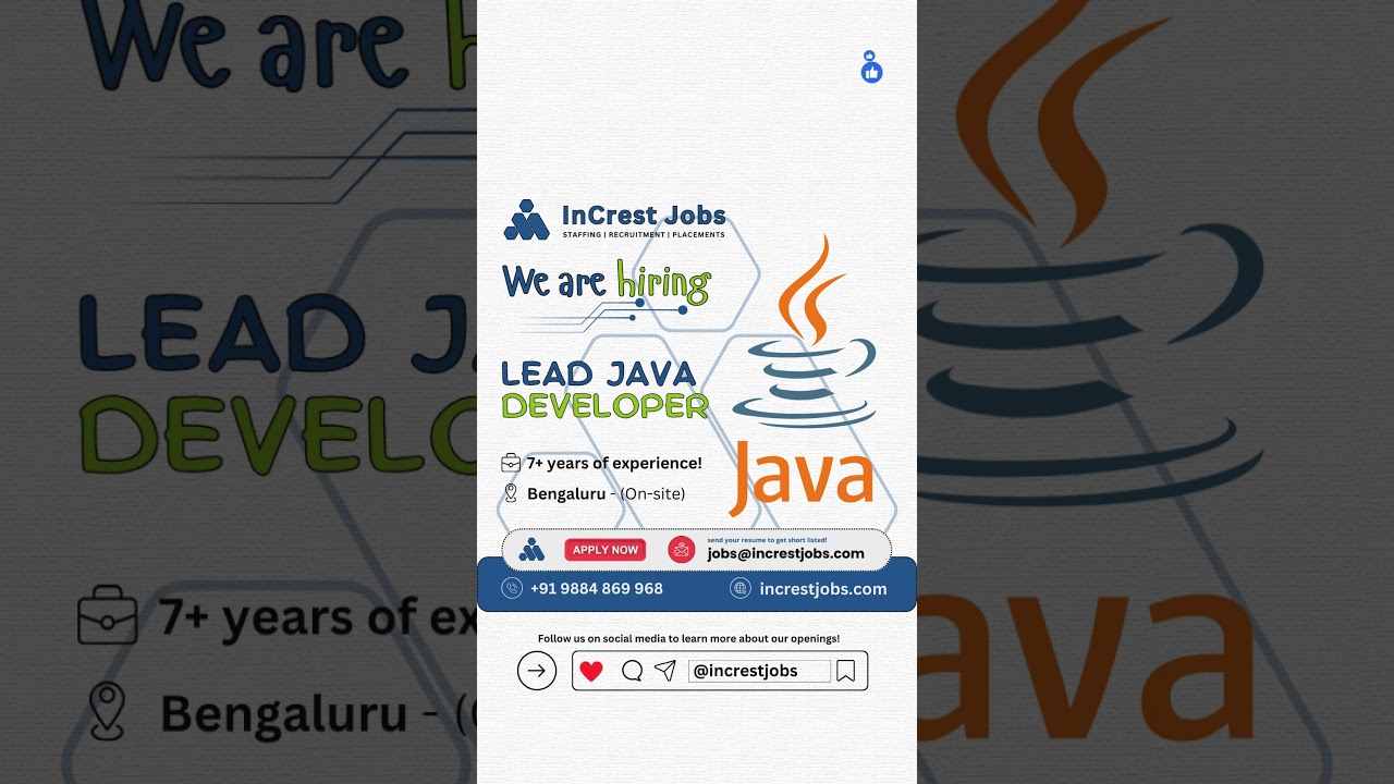 We are hiring a JAVA Lead Developer.