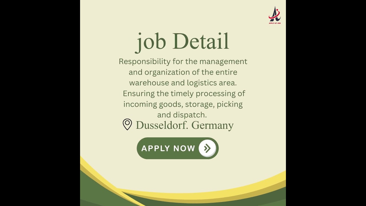 Job: Warehouse/Operations Manager |Dusseldorf. Germany|.... apply link in Description.