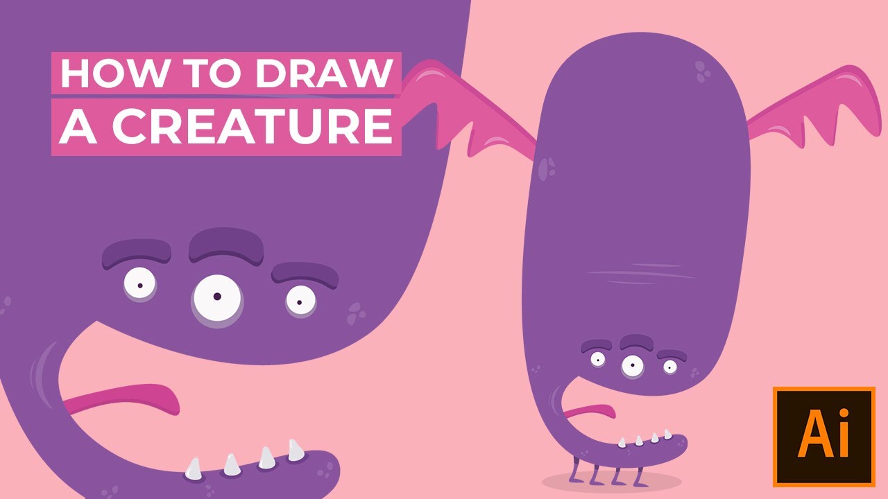 Flat design MONSTER, Tutorial Adobe Illustrator, Speed drawing