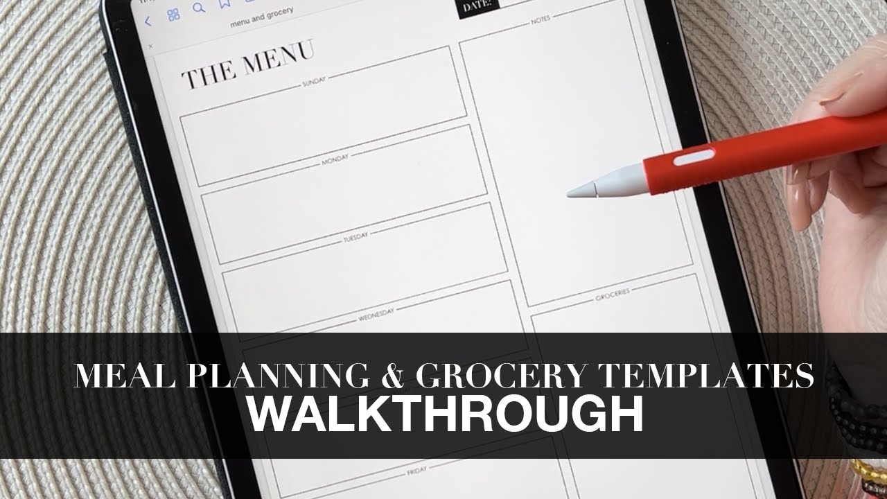 Digital Meal Planning and Grocery Template Walkthrough - Shown in Light and Dark Mode