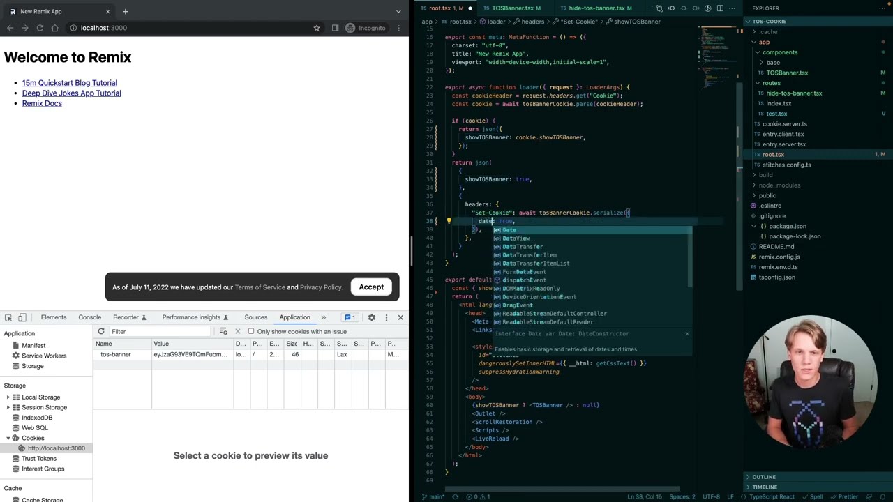 Using Cookies in Remix to Handle a Terms of Service Banner