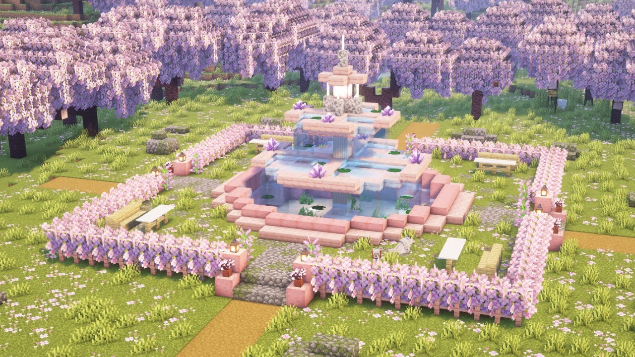 [Minecraft] How to Build a Cherry Blossom Fountain / Tutorial ...