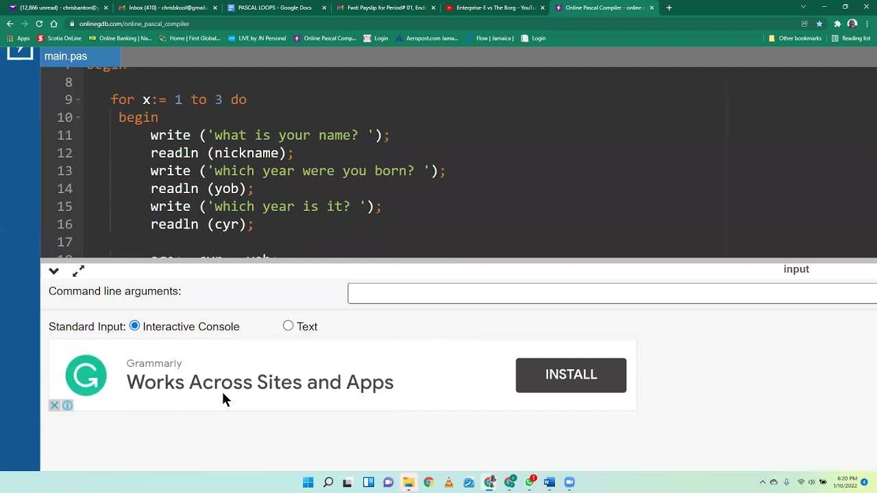 Evening Class Pascal Loops