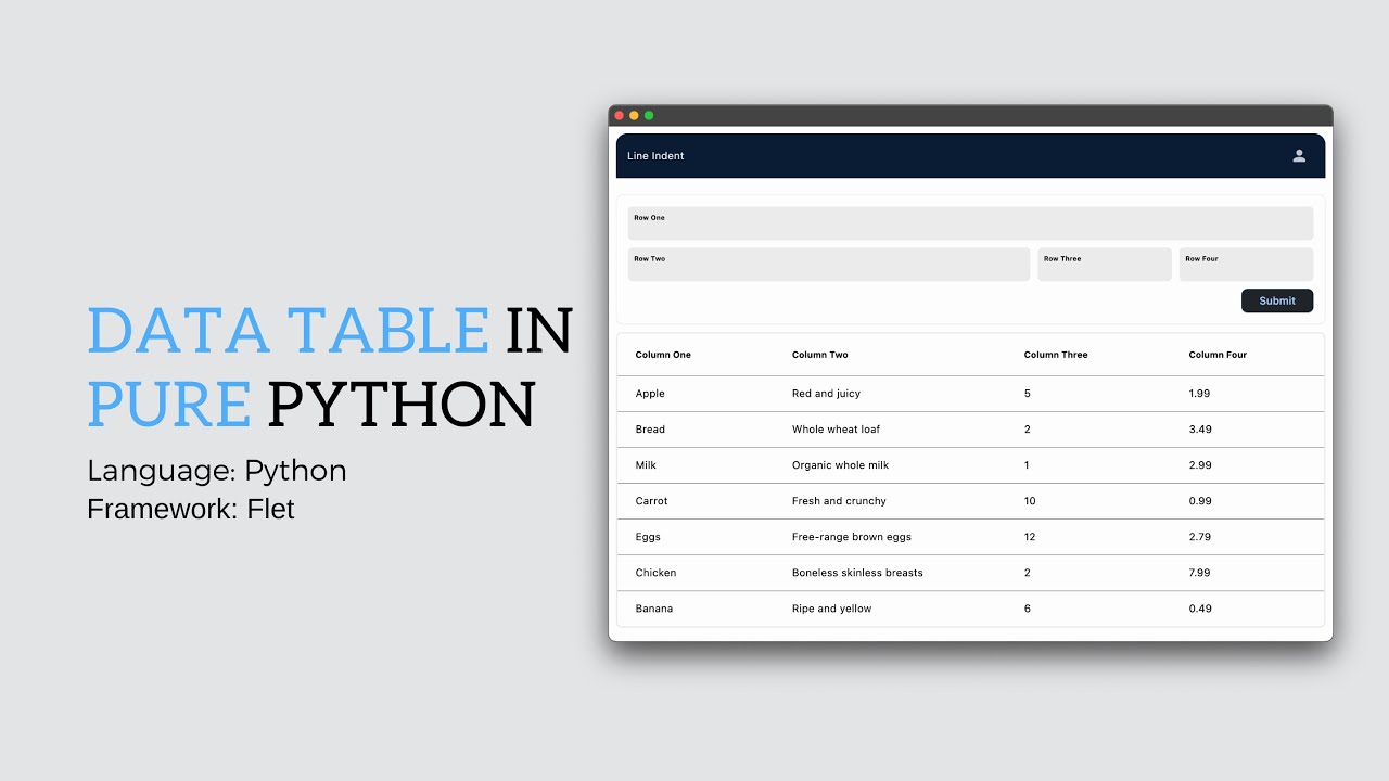 Python Tutorial DataTable Using Flet