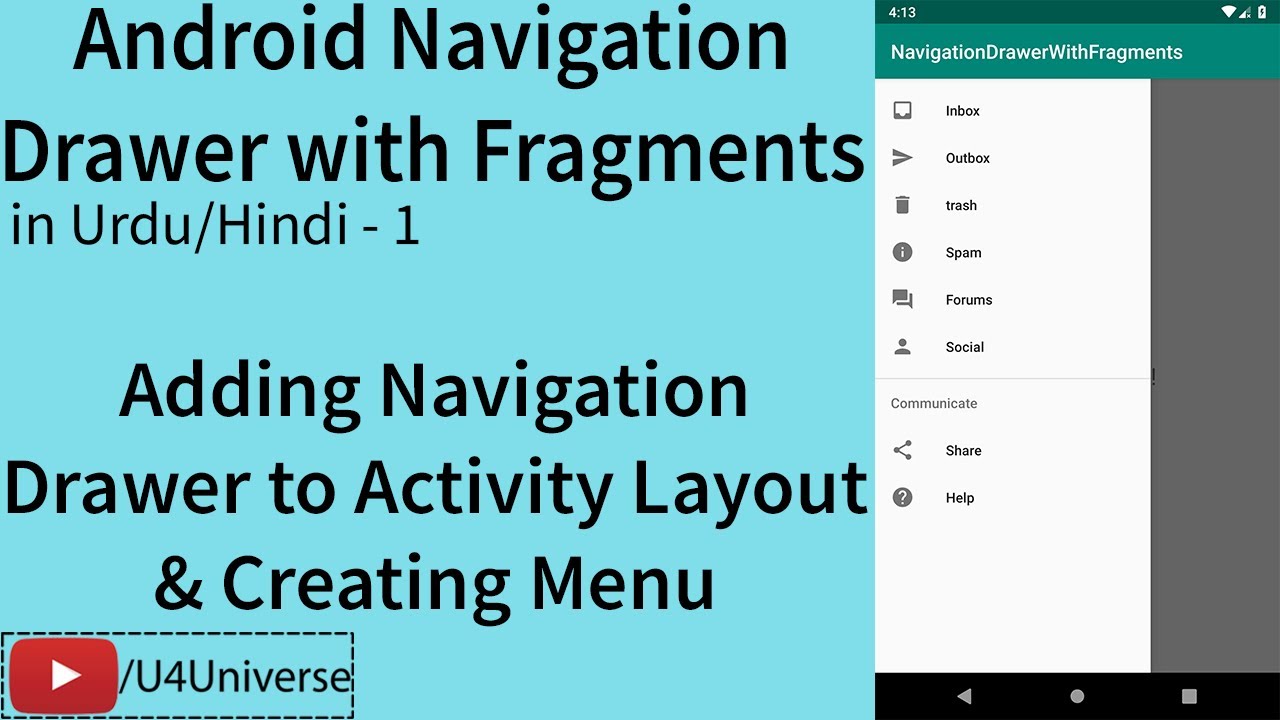 Navigation Drawer with Fragments-1 | Creating Menu & Adding Navigation Drawer to Activity Layout