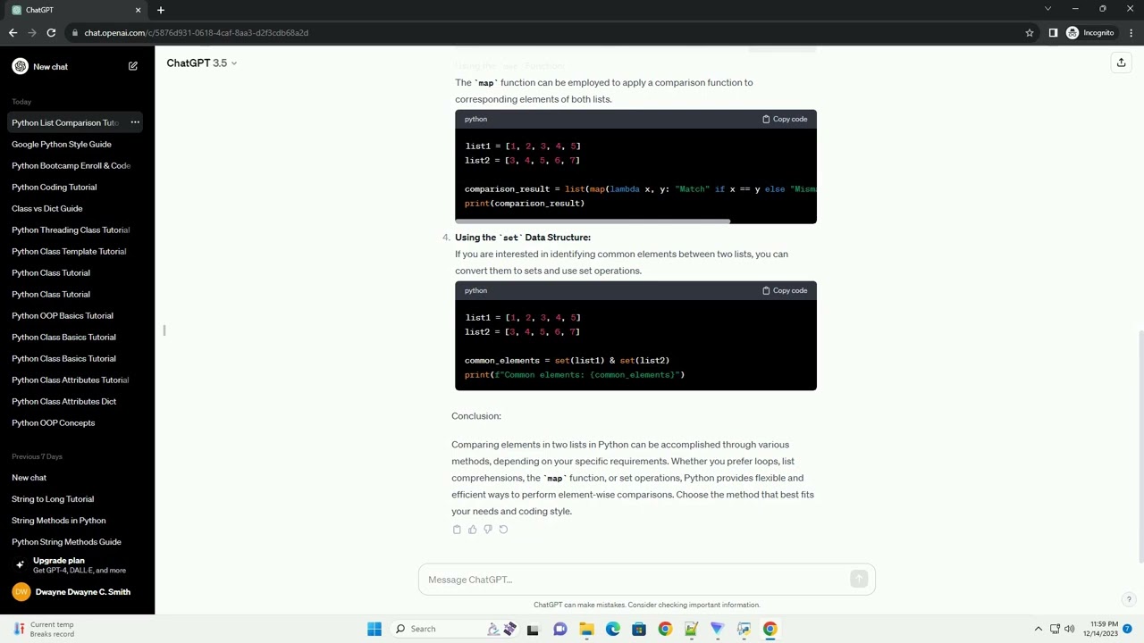 python compare each element in two lists