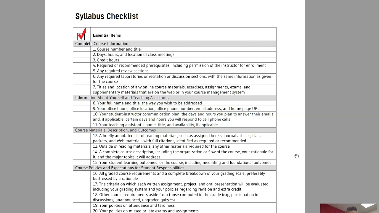 Creating a Learner-Centered Syllabus Checklist