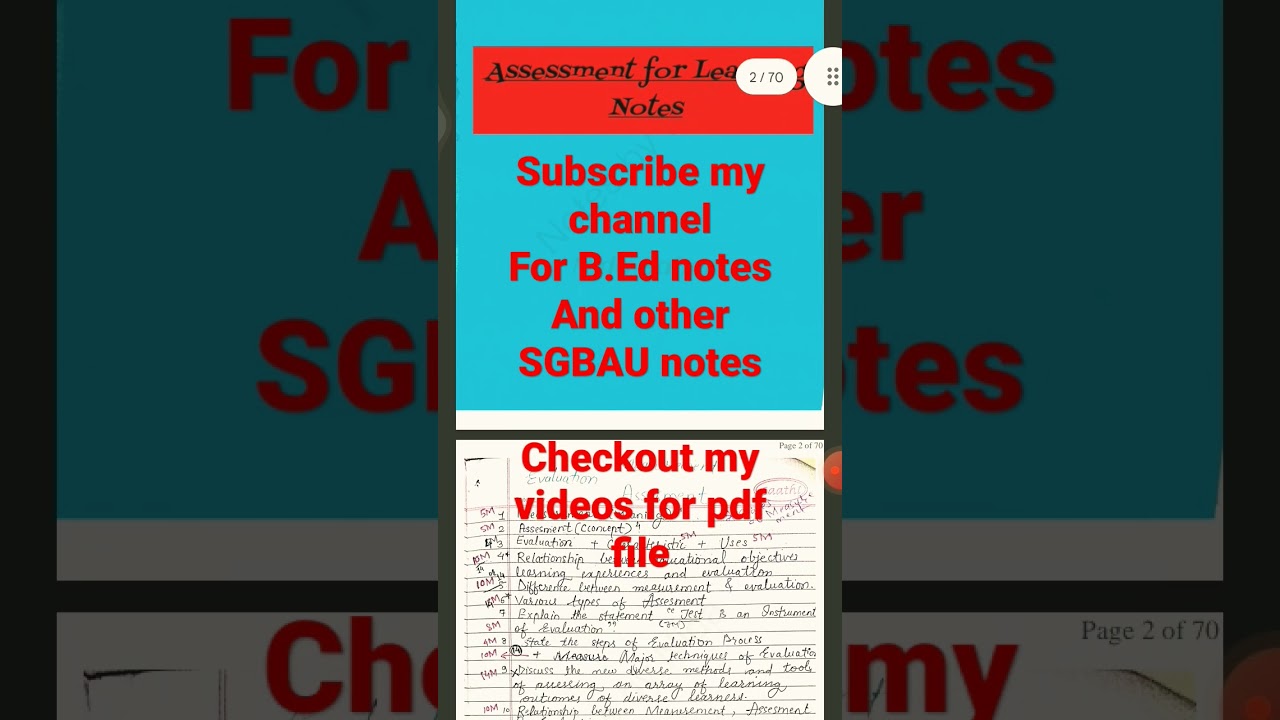 Assessment for Learning notes B.Ed for download pdf check my channel