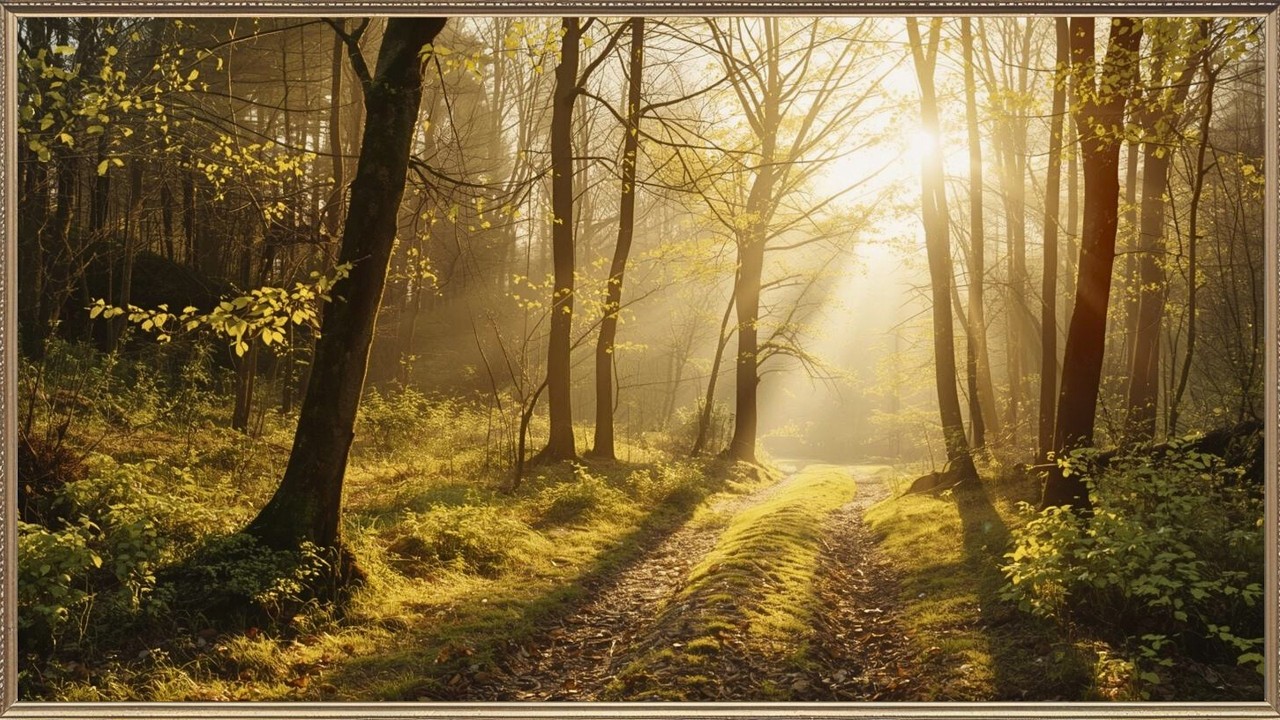 Golden Light Spring Forest Path Frame Tv Art | Timeless 4K Landscape Screensaver
