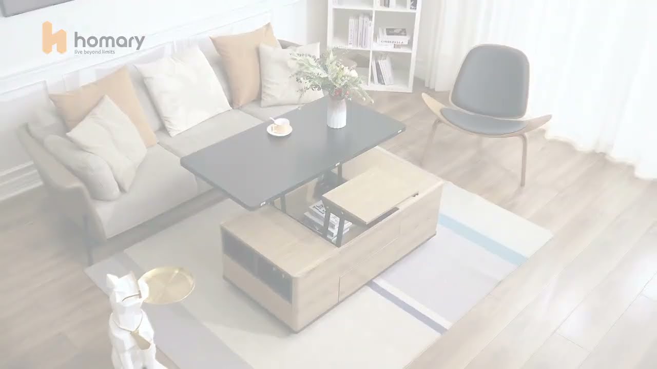 Modern Lift Top Coffee Table Multi Functional Table with 3 Drawers in Walnut & Black
