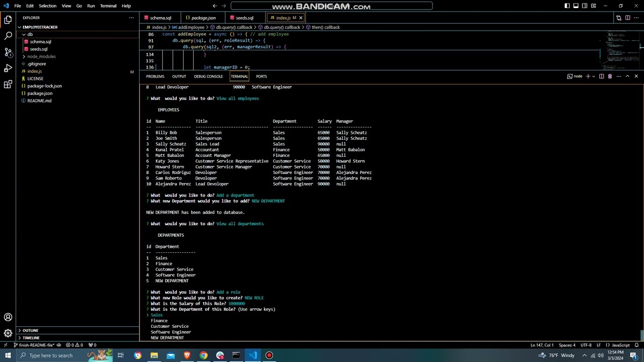 Employee Tracker using Mysql