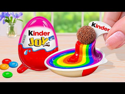 Kinder Chocolate vs Rainbow Cake | Satisfying Mini Rainbow Kinder Joy Cake Recipe With Chocolate