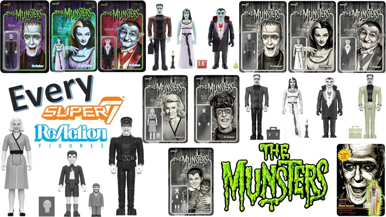 Every The Munsters Super7 ReAction Herman Lily Granpa Black and White