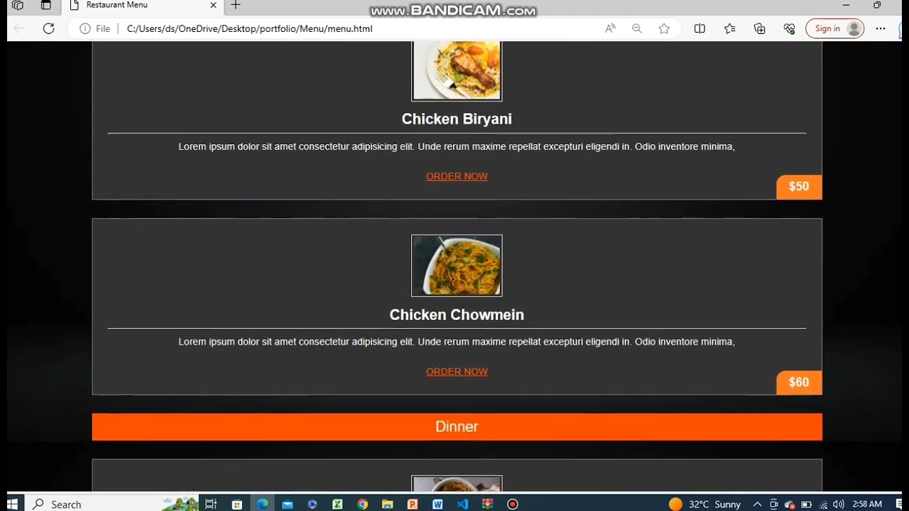 Create a Restaurant Menu using Html, Css & FlexBox with Responsive | Free Source Code