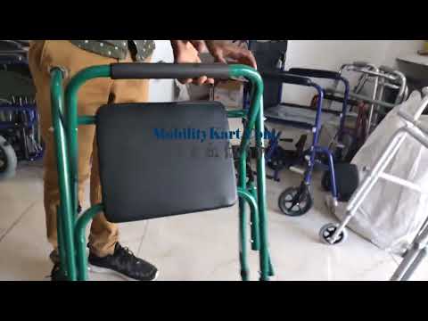 Mobilitykart Aluminium Folding Walker With Seat And 2 Wheels Light Weight Foldable