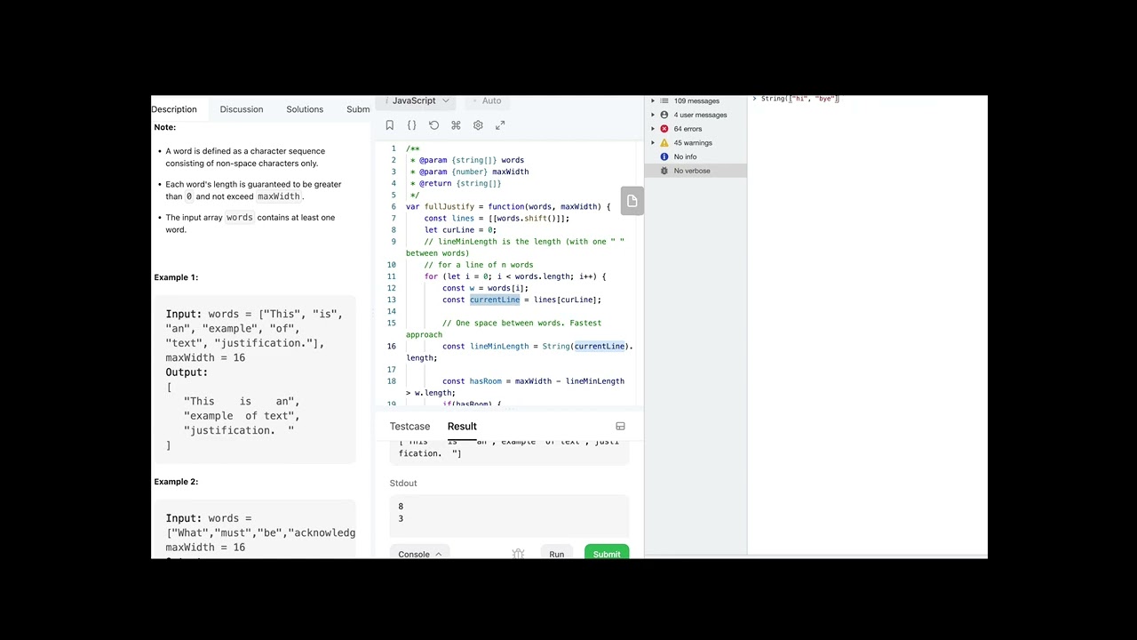 LeetCode 68  Text Justification — JavaScript