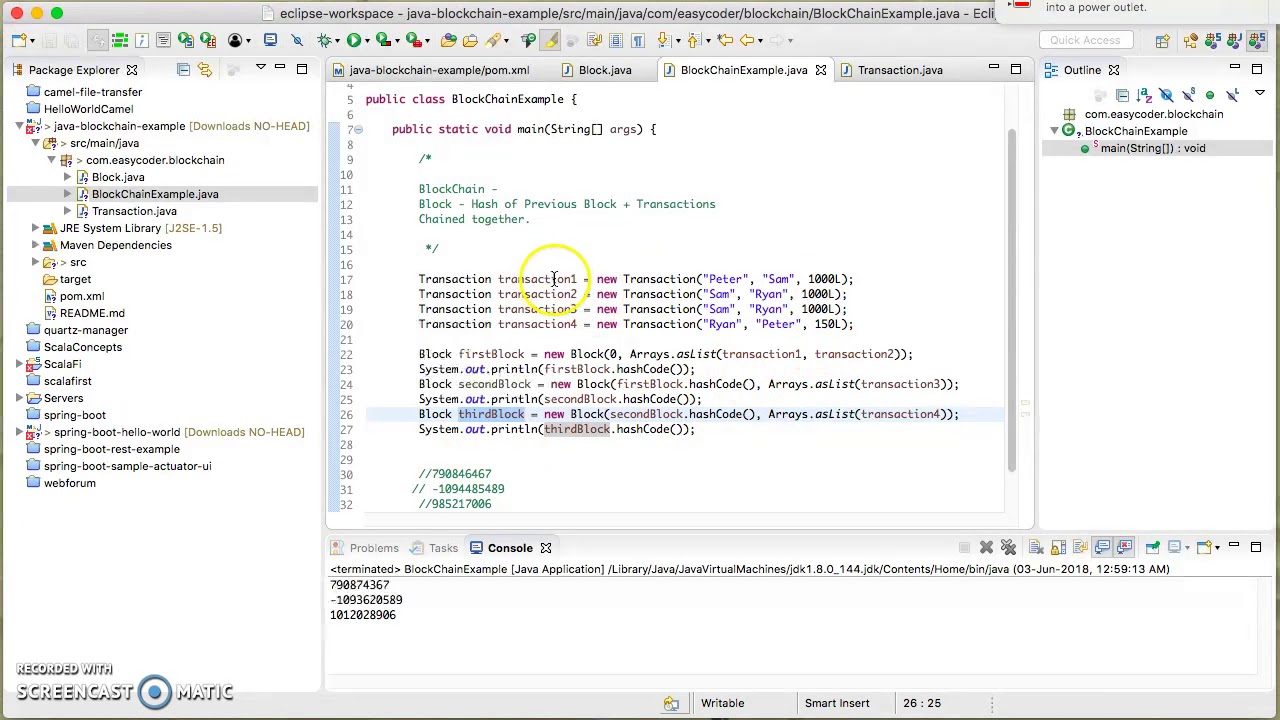 Simple Blockchain using Java - Code walk through