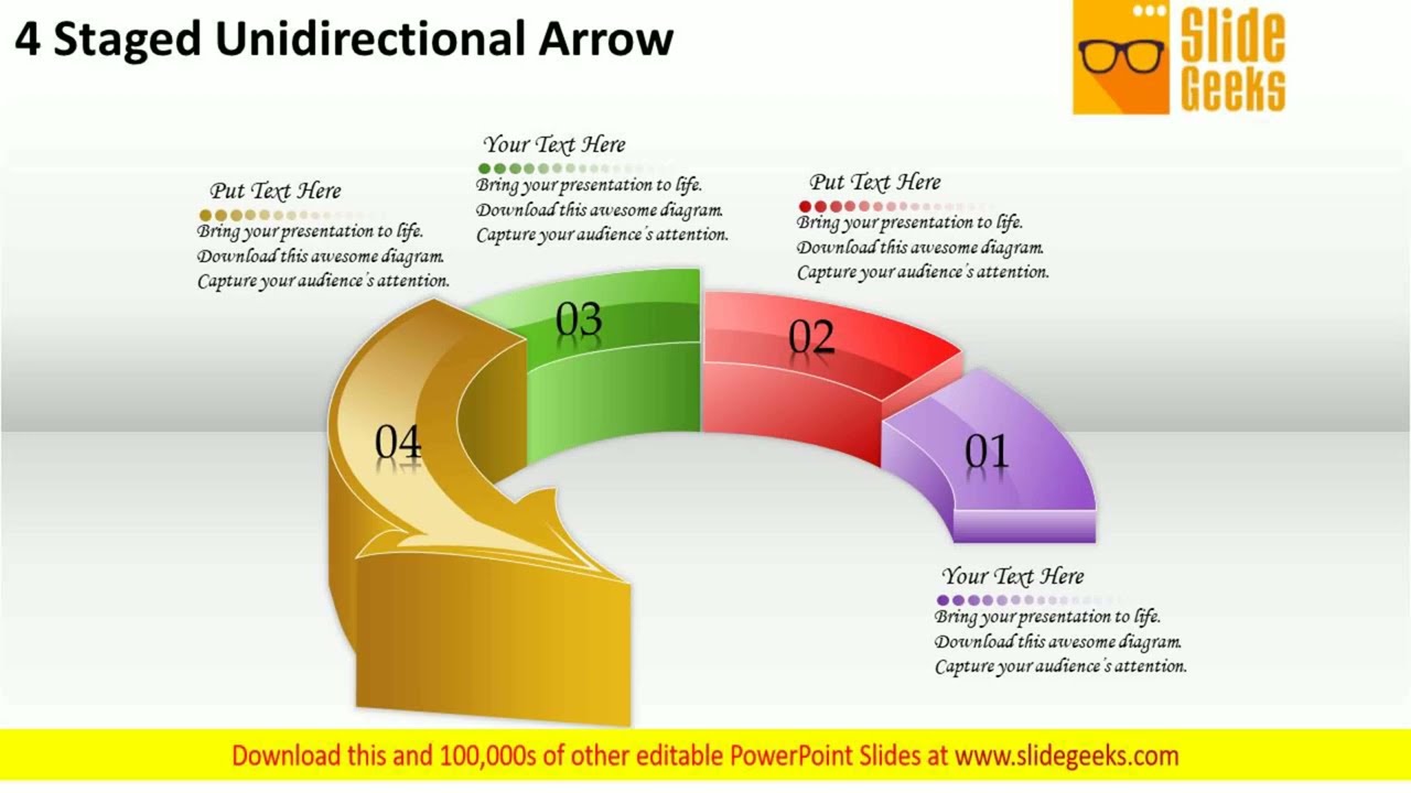 Timeline Ppt Template 4 Staged Unidirectional Arrow