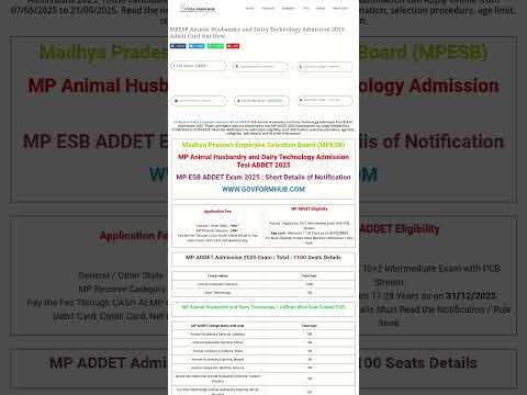 MPESB Animal Husbandry and Dairy Technology Admission 2025 Admit Card | 👉 Govformhub #shorts #exam