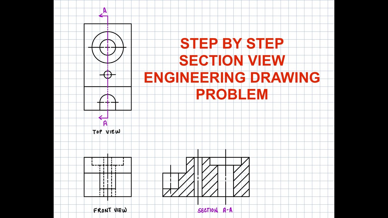 Section View Problem Step by Step Solution Engineering Drawing