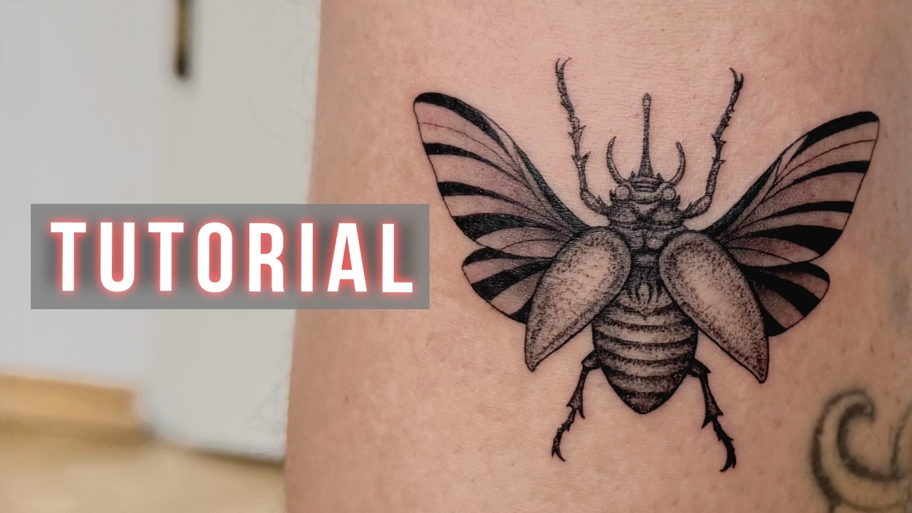 Tattoo Tutorial on Real Skin – How to Tattoo a Beetle Design for Beginners 🪲