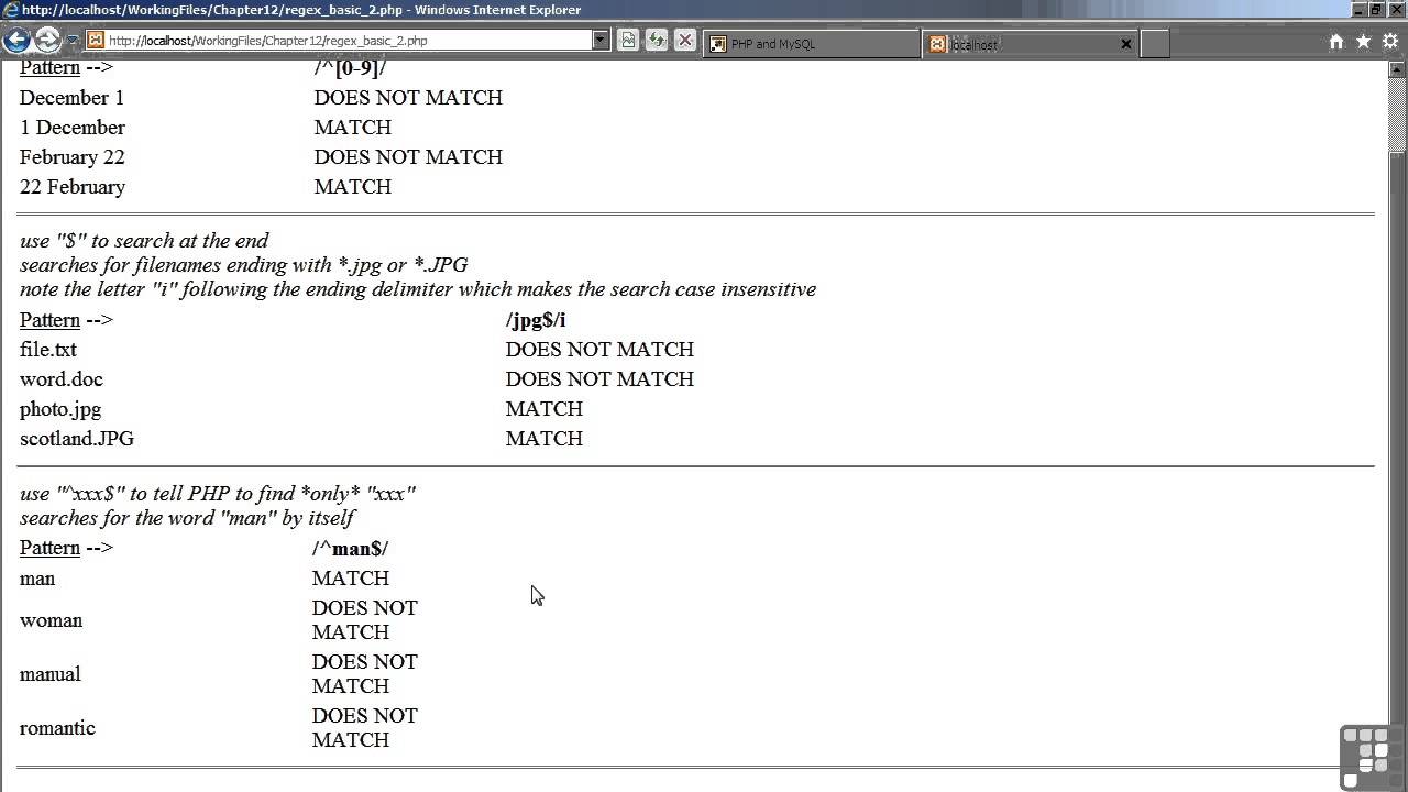 PHP and MySQL Tutorial | Defining Basic Patterns with Regular Expressions