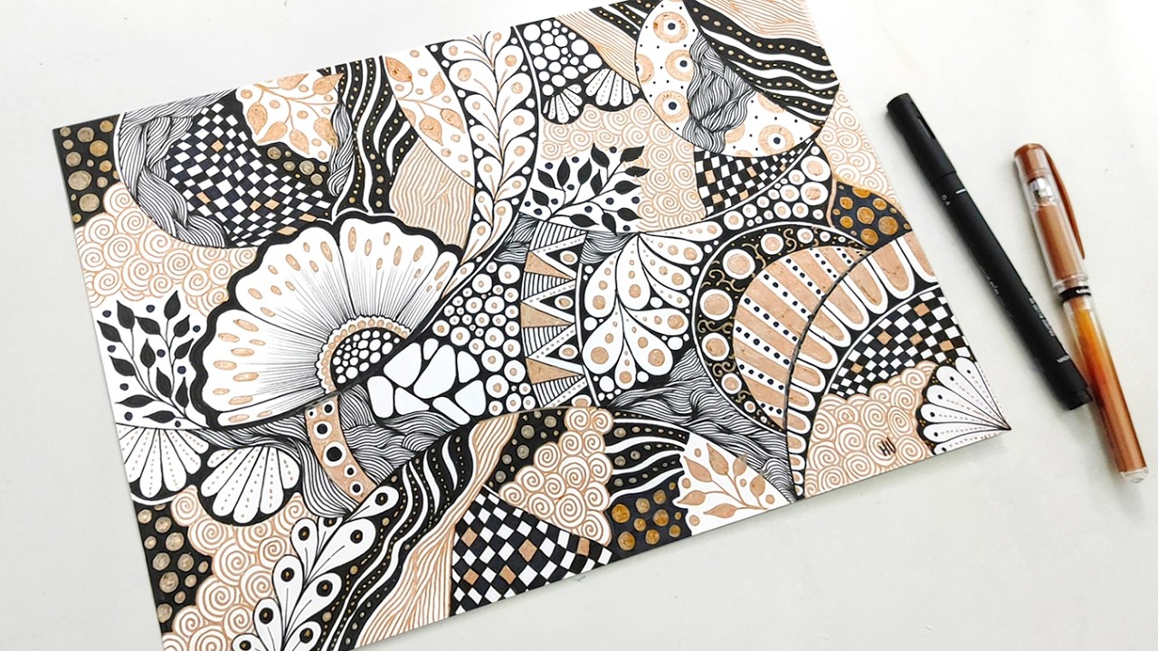 Creative Two-Color Zentangle Art | Beautiful & Easy Pattern Drawing